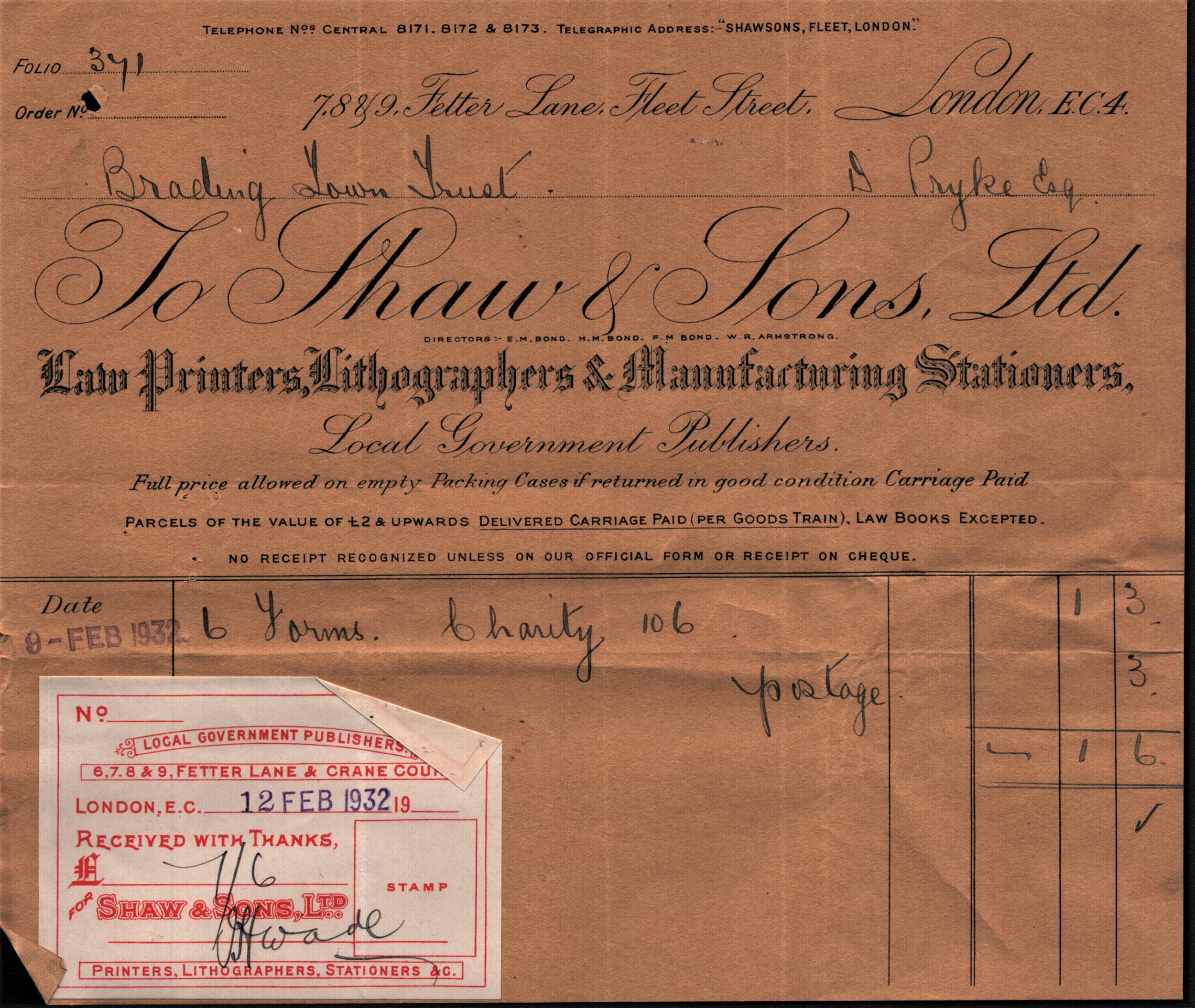 Brading Community Archive Bills and receipts from Shaw and Sons, W.H ...