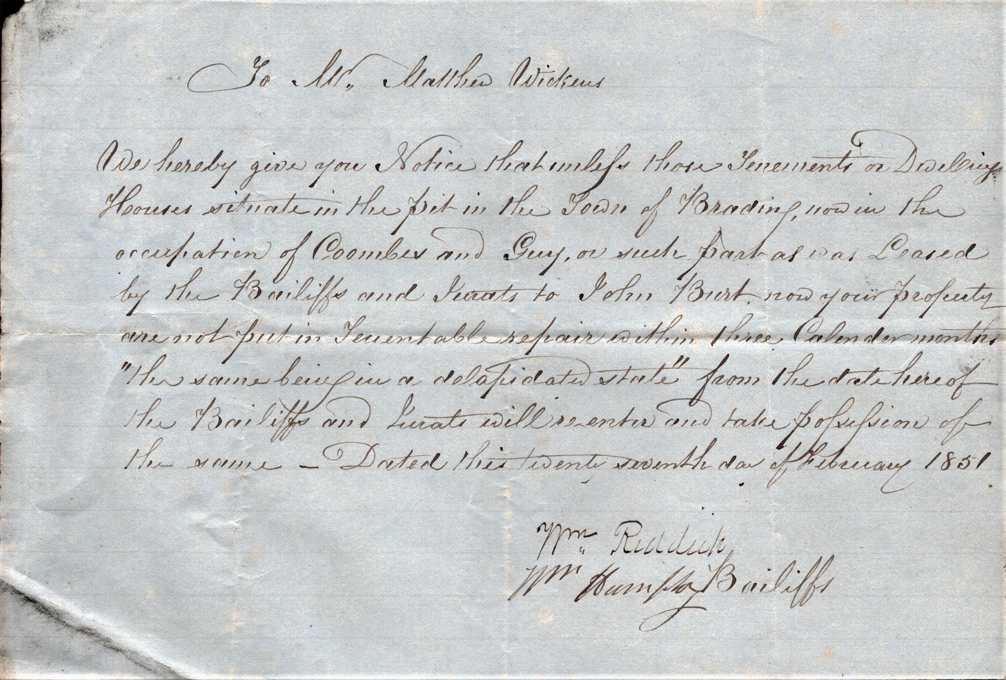Brading Community Archive Notice to Matthew Wickens from Bailiffs ...